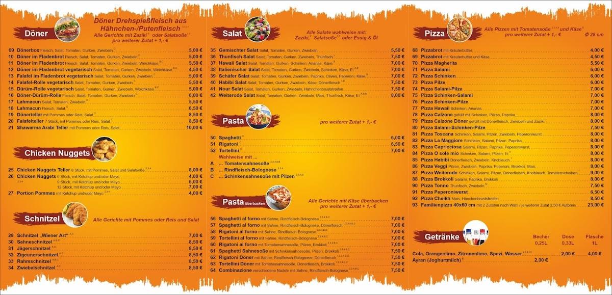 Speisekarte von Habibi Döner Pizzahaus, Bebra