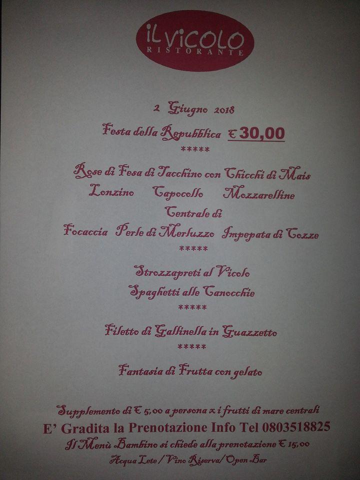 Menu da Il Vicolo pizzeria e ristorante, Terlizzi