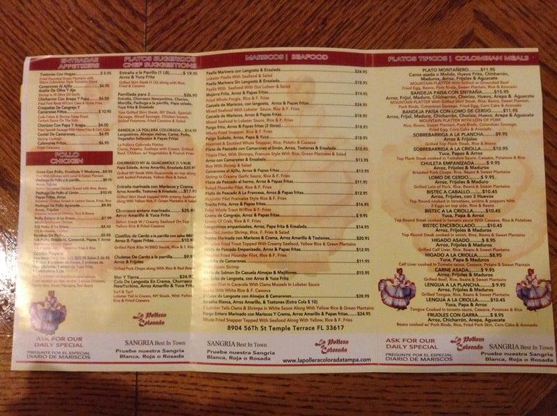 Menu at LA POLLERA COLORADA CLEARWATER restaurant, Clearwater