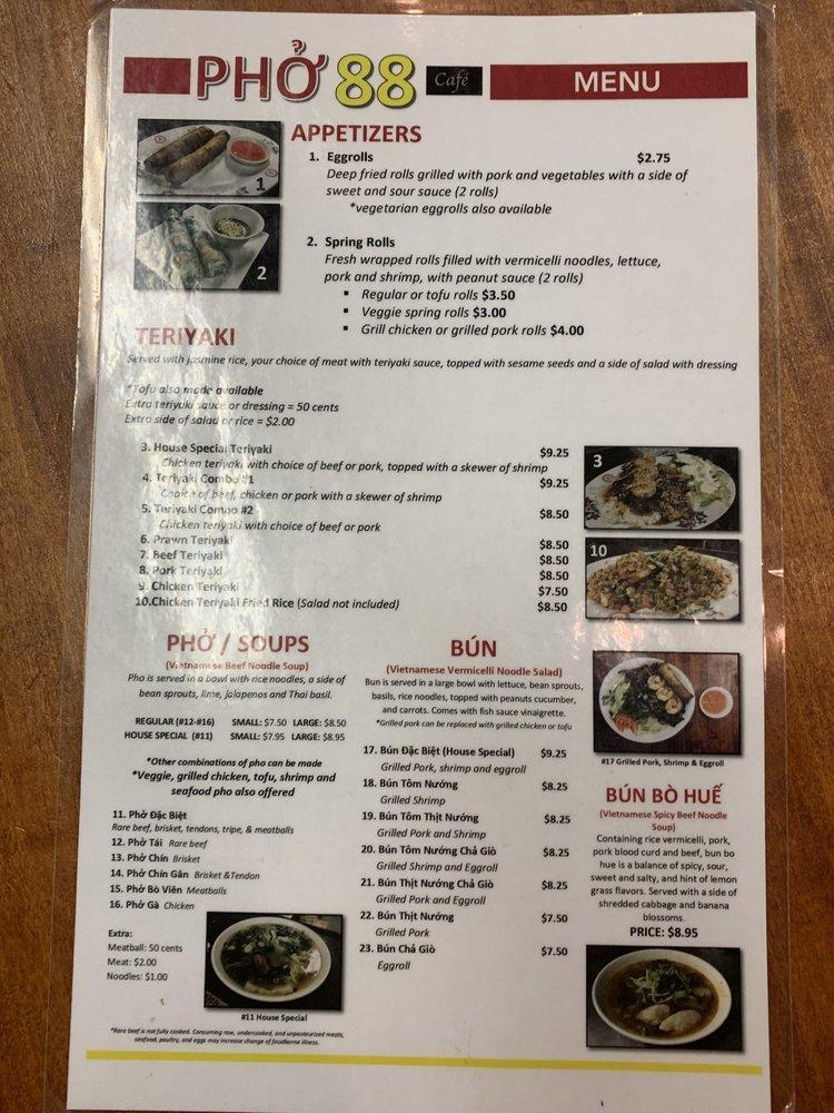 Menu at Pho 88 Cafe, Renton