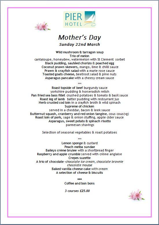 Menu at Pier Hotel pub & bar, Gorleston-on-Sea