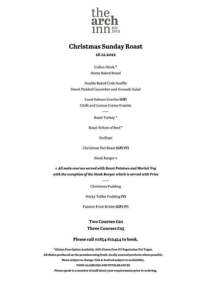 Menu at The Arch Inn pub & bar, Ullapool