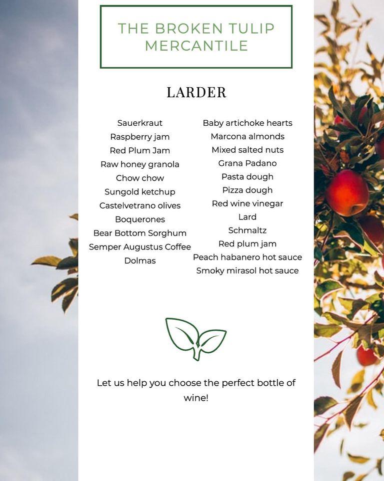 Menu at The Broken Tulip restaurant, Richmond