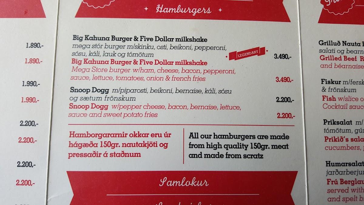 Menu at Café Babalú cafe, Reykjavík