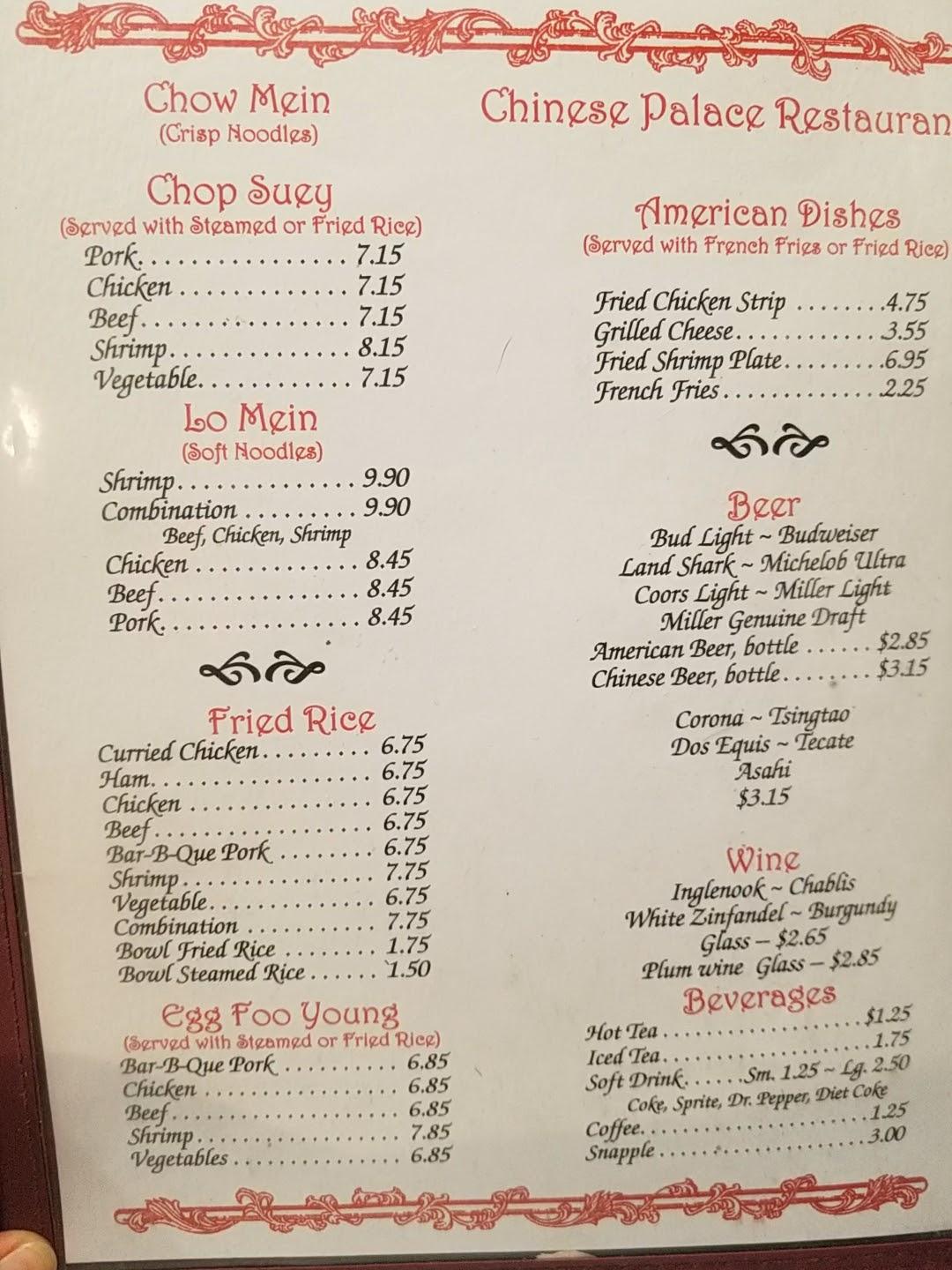 Menu at Chinese Palace Restaurant, Silver City