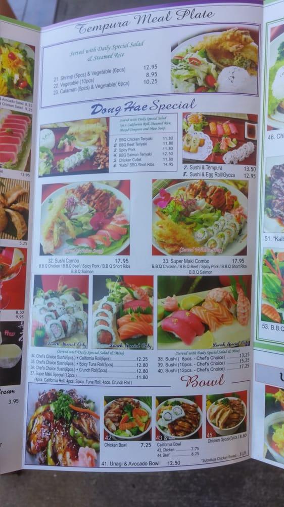 Menu at Dong Hae Sushi restaurant, Lompoc