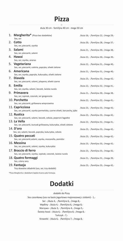 Menu at D'oro restaurant, Dzierzoniow, Świdnicka 47