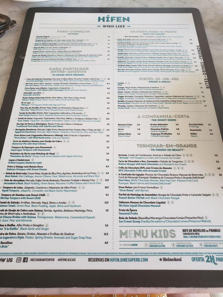 Menu at Hífen pub & bar, Cascais