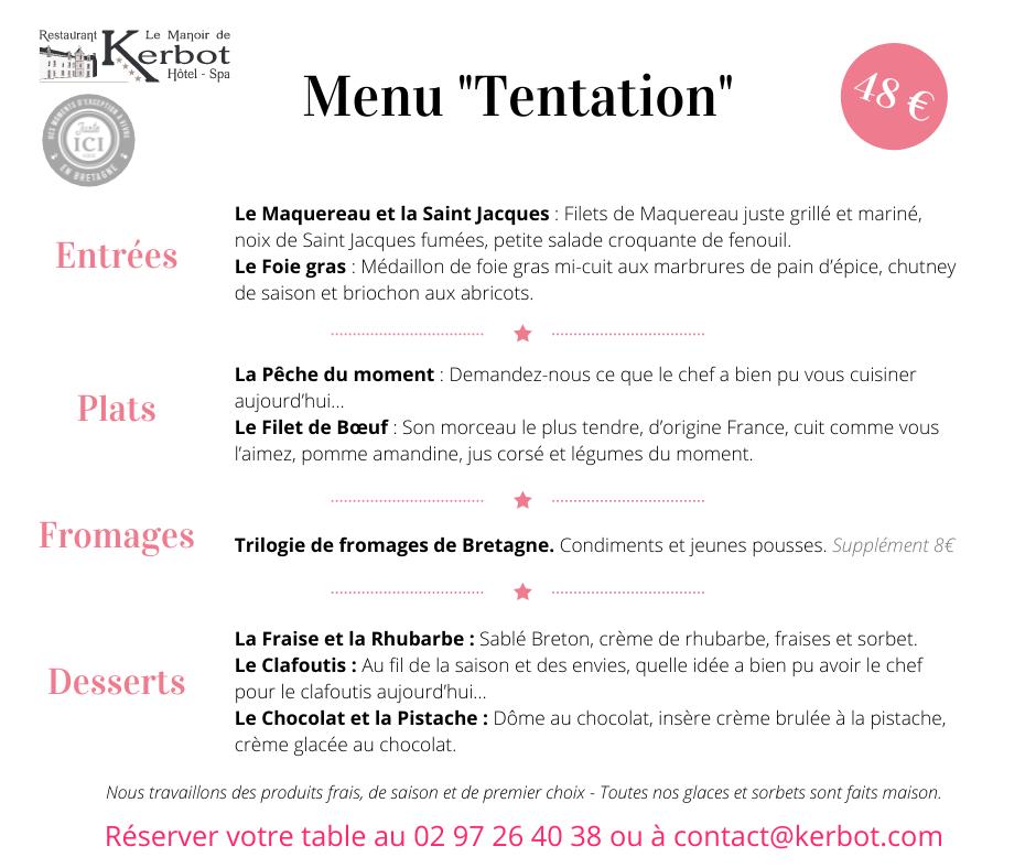 Menu au Hôtel Restaurant et Spa Le Manoir de Kerbot, Sarzeau, Kerbot ...