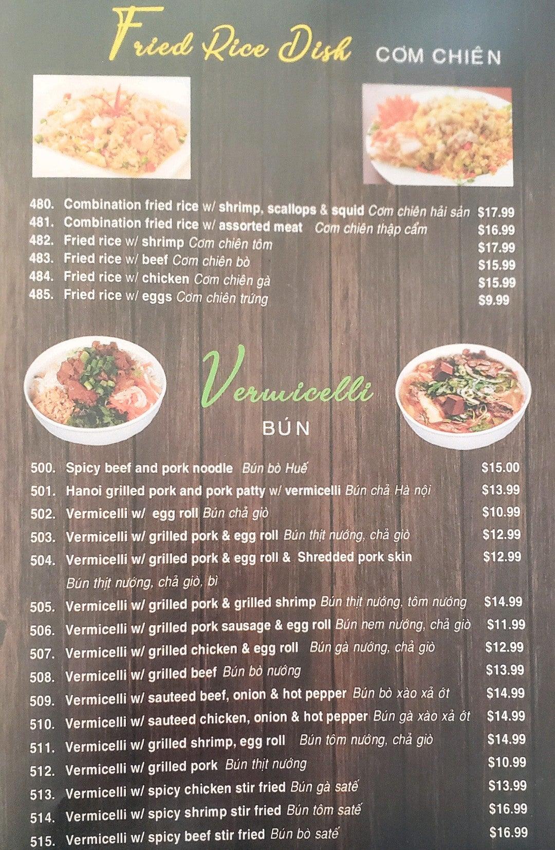Menu at Pho 99 Vietnamese Restaurant, Eatontown