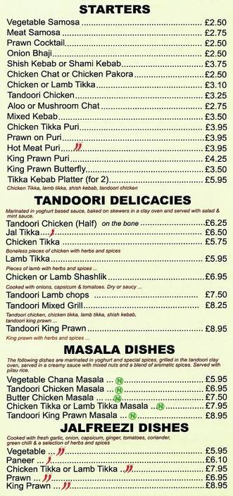 Menu at Raheem Indian Restaurant & Takeaway, Ilkeston