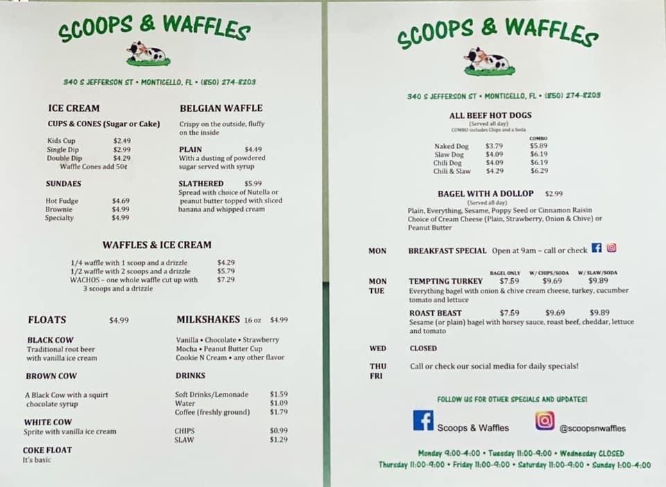 Menu at Scoops & Waffles, Monticello