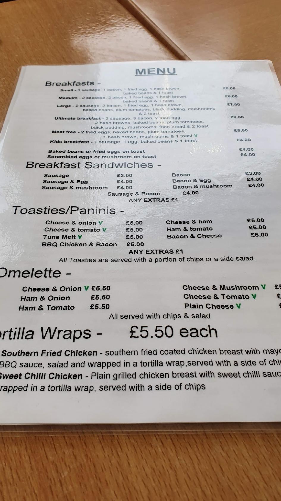 Menu at The Hut Bridlington cafe, Bridlington