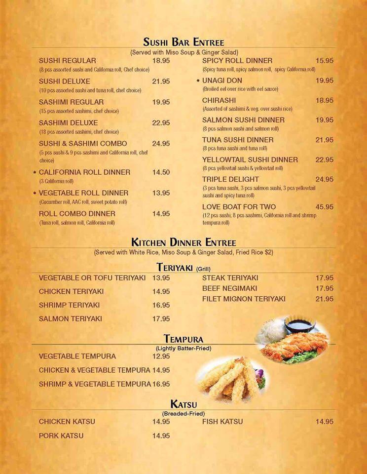 Menu at Yokoso Japanese Steakhouse, Fredonia