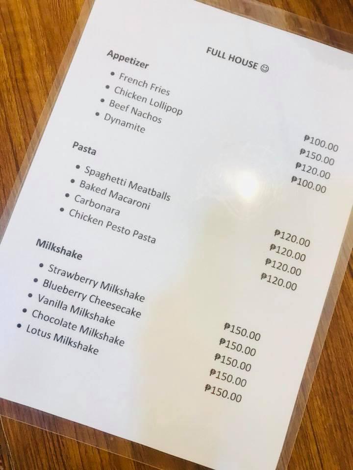 Menu at Full House restaurant, Antipolo