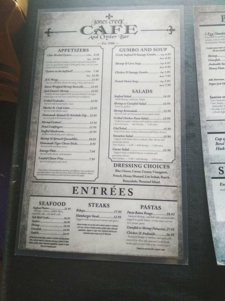 Menu at Jones Creek Cafe & Oyster Bar, Baton Rouge, Market St