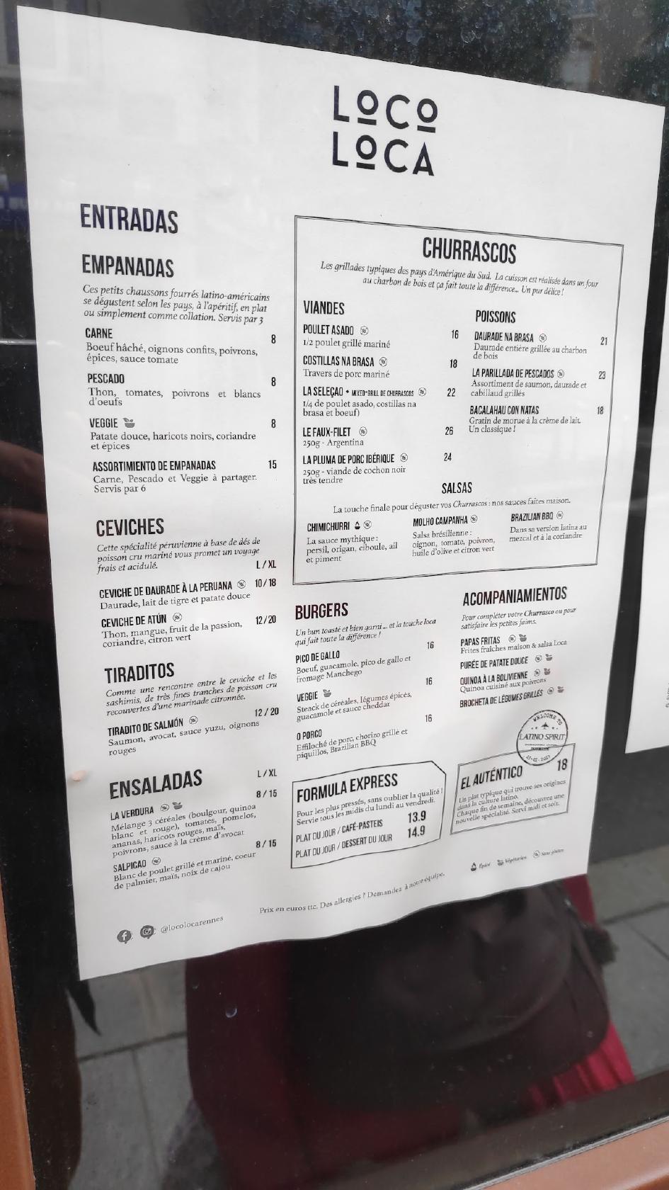 Menu au Loco Loca Rennes pub et bar, Rennes