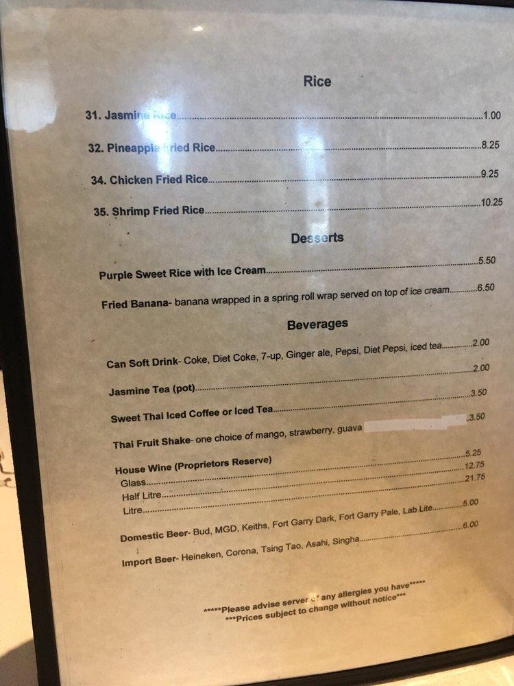 Menu at Magic Thailand Restaurant, Winnipeg