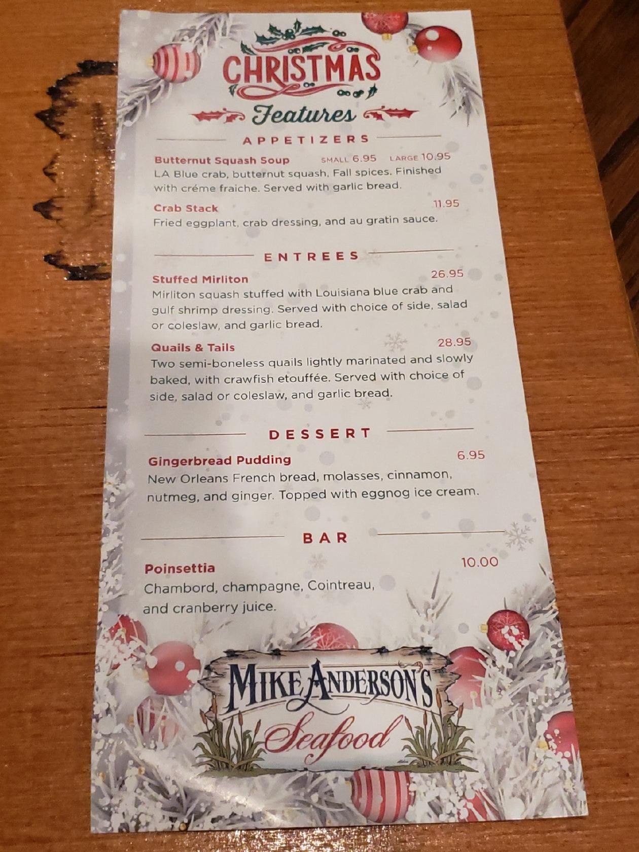Menu at Mike Anderson's - Baton Rouge restaurant, Baton Rouge