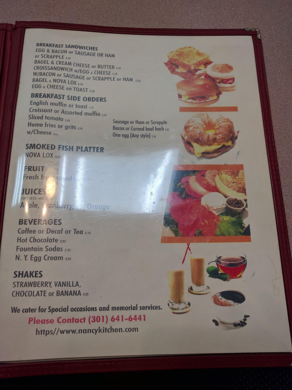 Menu at Nancy's Kitchen restaurant, Leisure World
