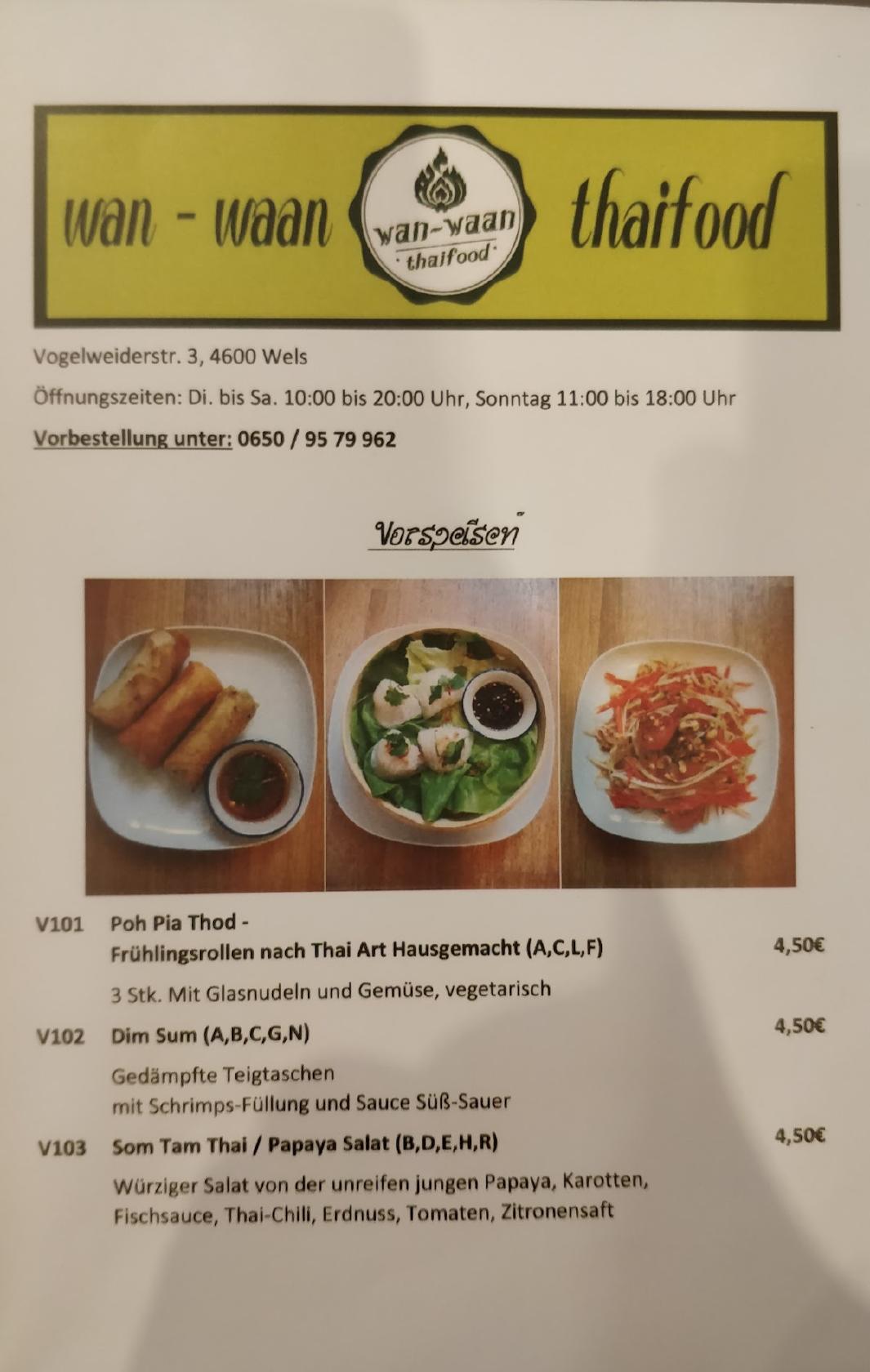 Speisekarte von wan-waan thaifood restaurant, Wels