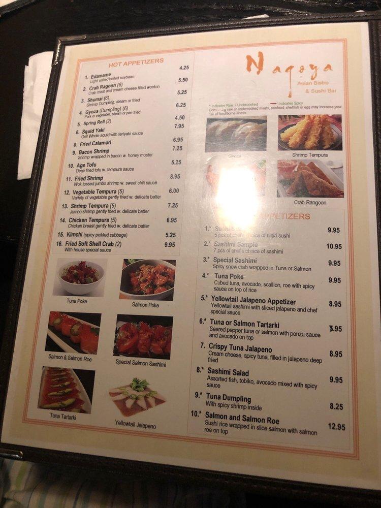 Menu at Nagoya Asian Bistro restaurant, Prince Frederick