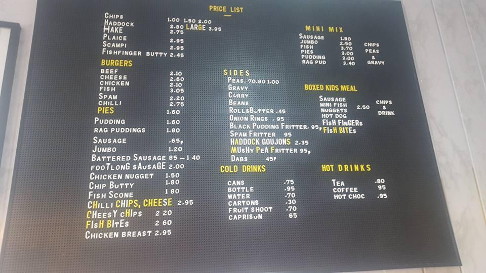 Menu at Pendle Street Chip Shop fast food, Padiham
