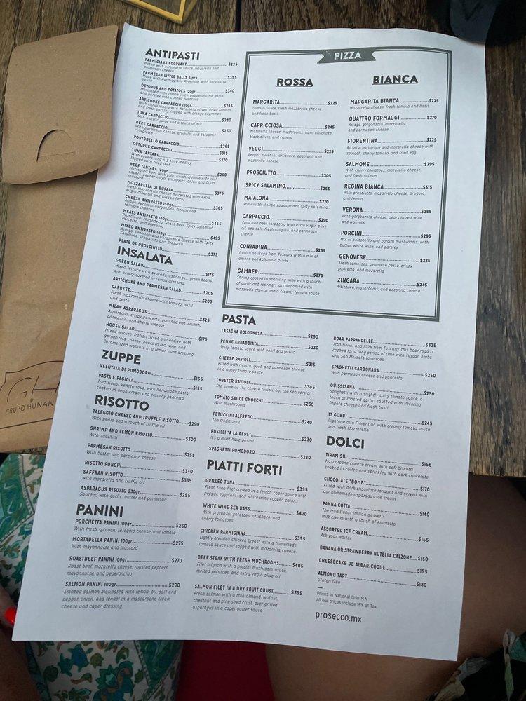 Carta del restaurante Prosecco, Ciudad López Mateos, Virgilio 7