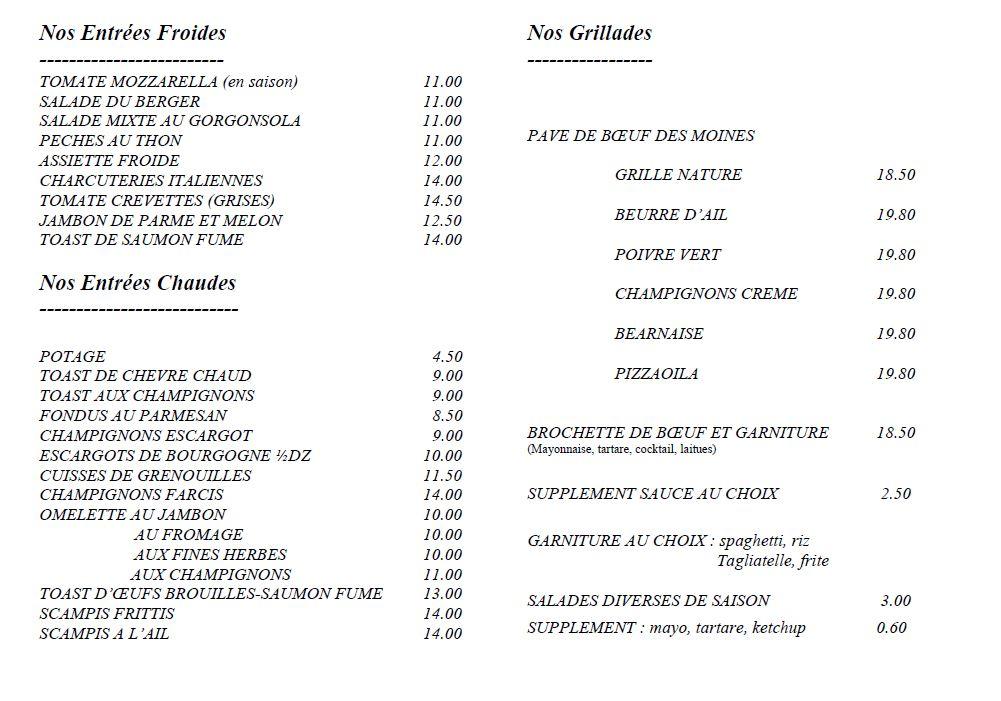 Menu au Restaurant Le Cortina, Huy