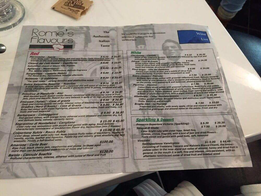 Menu at Rome's Flavours pizzeria, Winter Park