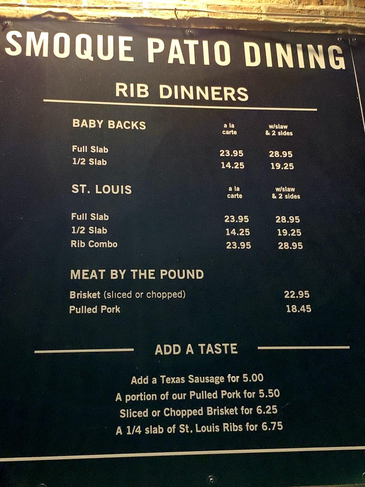 Menu at Smoque BBQ, Chicago, N Pulaski Rd