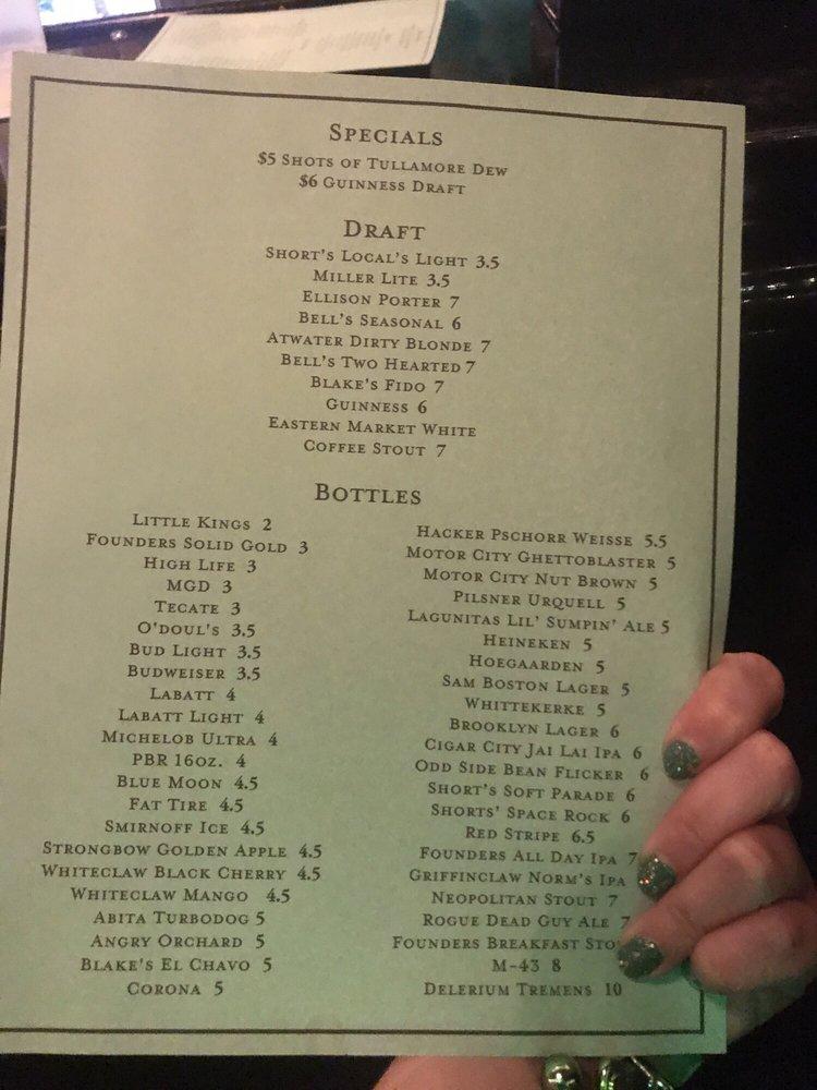 Menu at The Elephant Room restaurant, Detroit