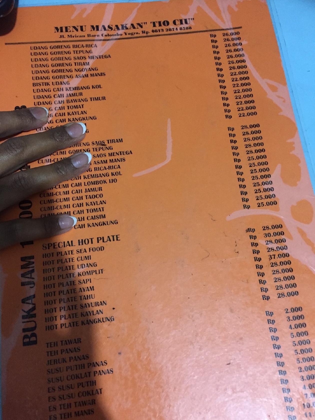 Menu at Tio Ciu Chinese Food Bang Sinyo restaurant, Sendangadi