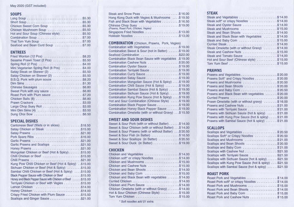 Menu at Win Win restaurant, Reservoir
