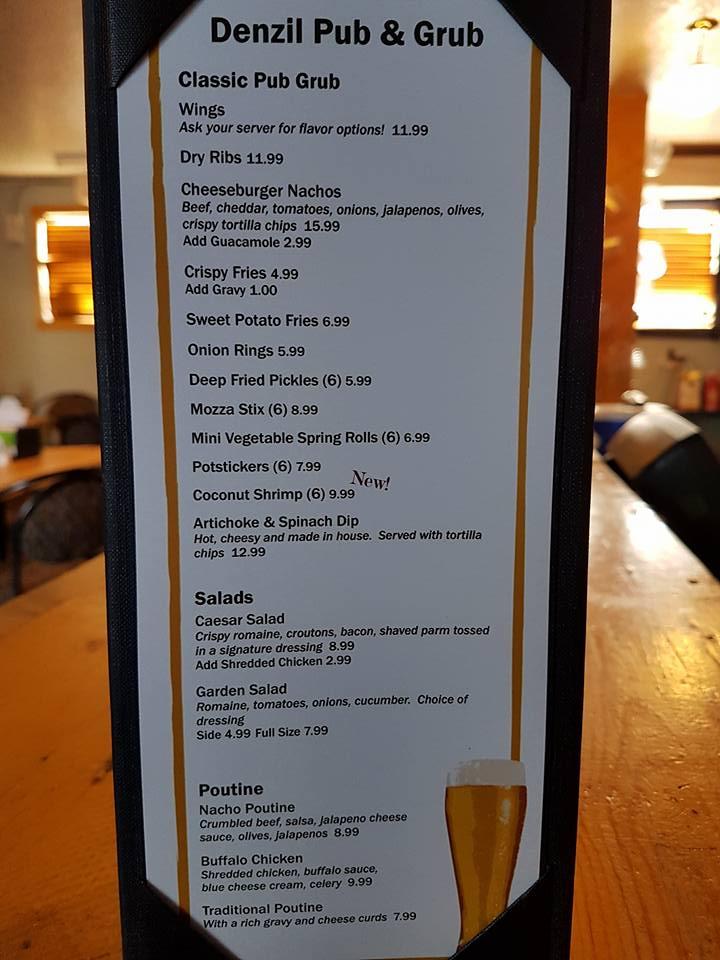 Menu at Denzil Hotel & Bar, Canada