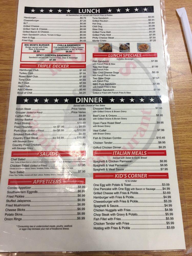 Menu at Mom's Family Restaurant, Enterprise
