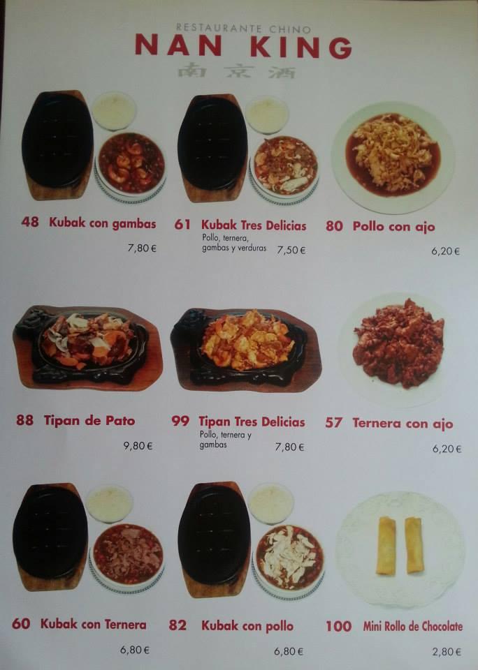 Carta de Restaurante Nan King, Alicante, Calle Deportista Navarro Olcina
