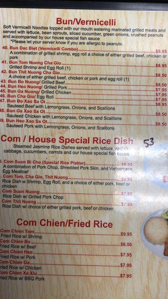 Menu at Pho 95 Vietnamese cuisine restaurant, Cocoa