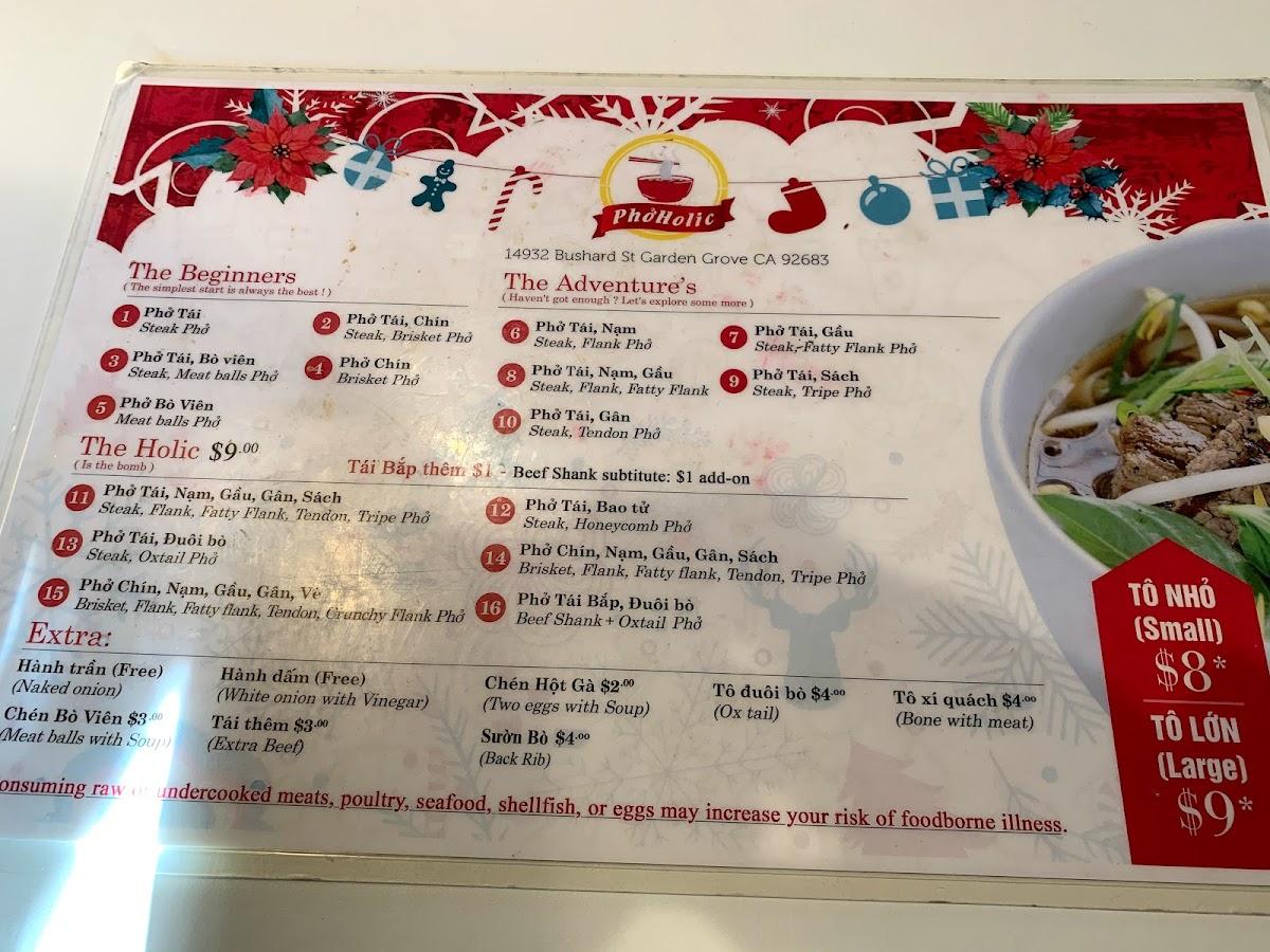 Menu at Phởholic restaurant, Westminster, Bushard St