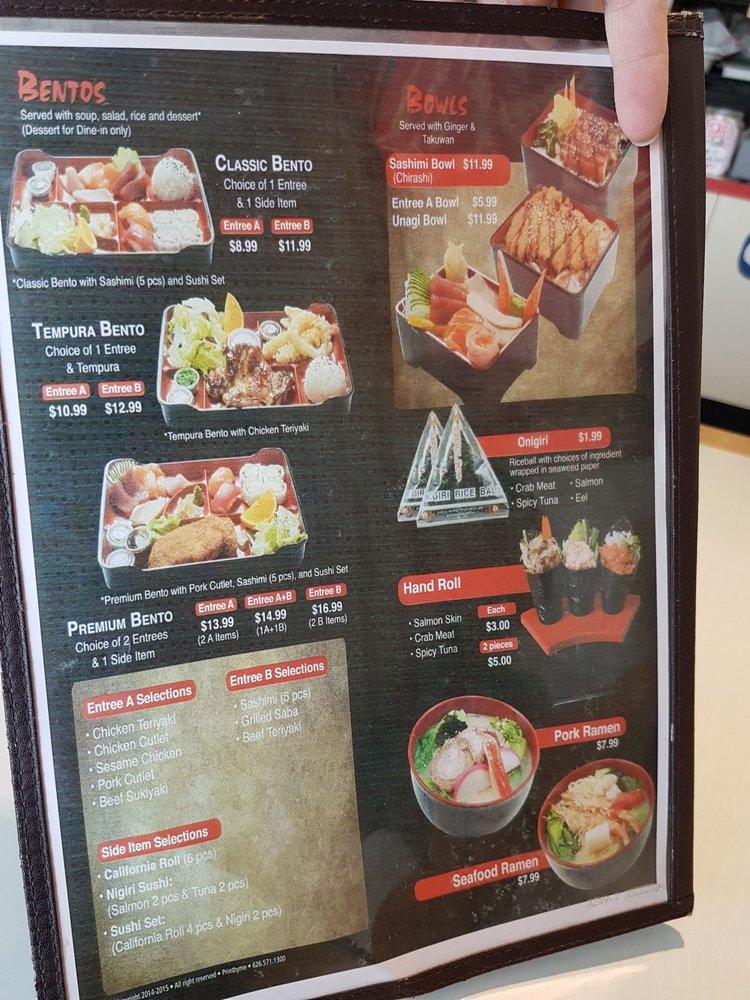 Menu at Sushi in The Box restaurant, Temple City