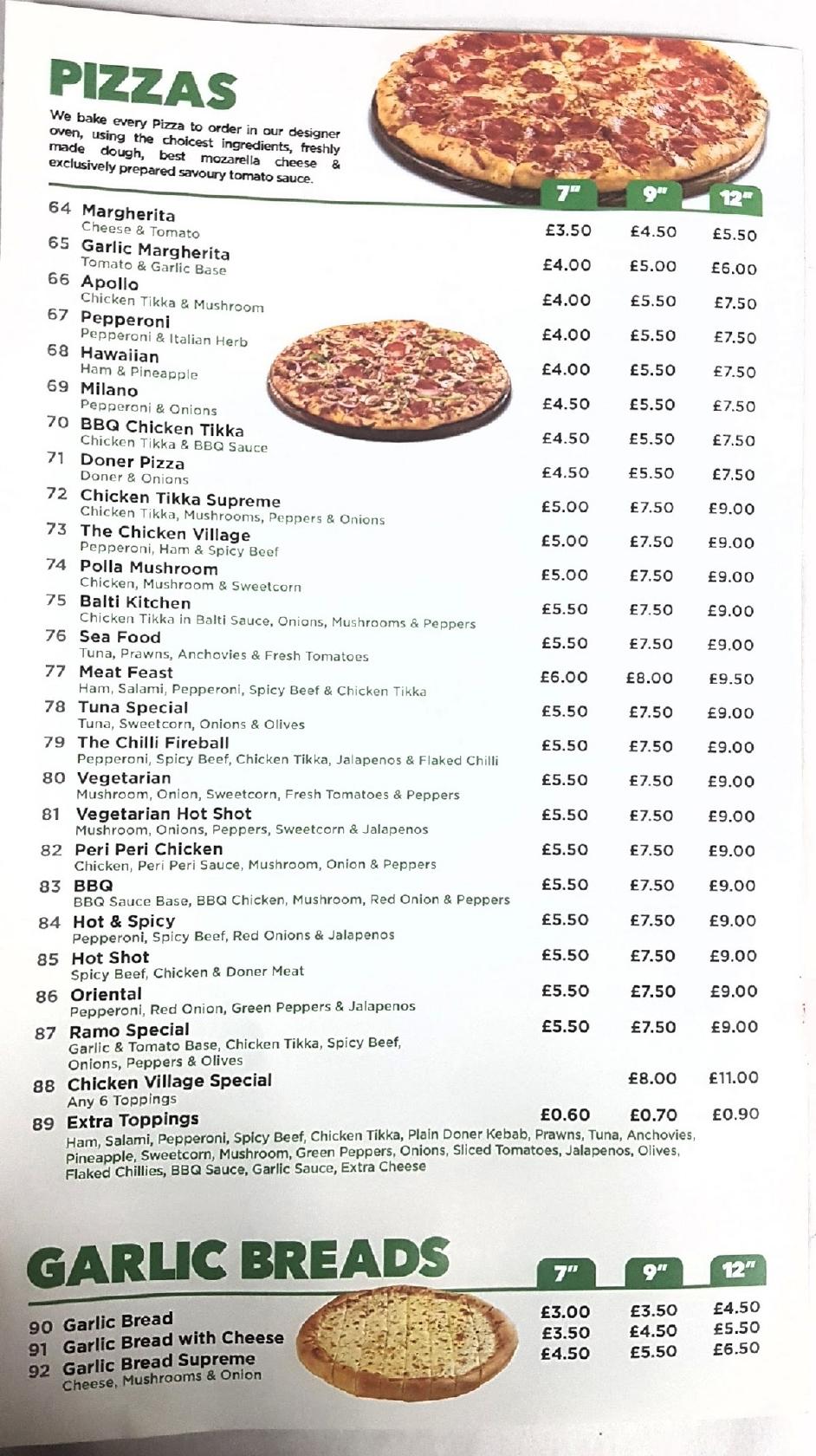 Menu at The Chicken Village fast food, Winsford