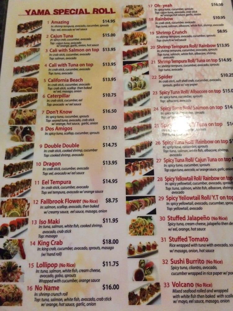 Menu at Yama Restaurant, Fallbrook