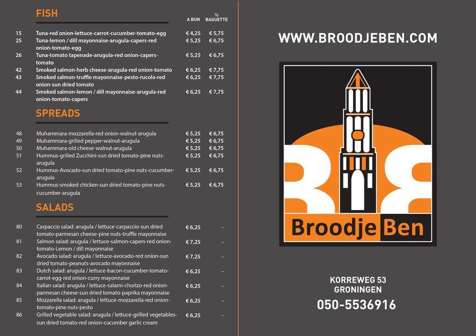 Menu at Broodje Ben Groningen, Groningen