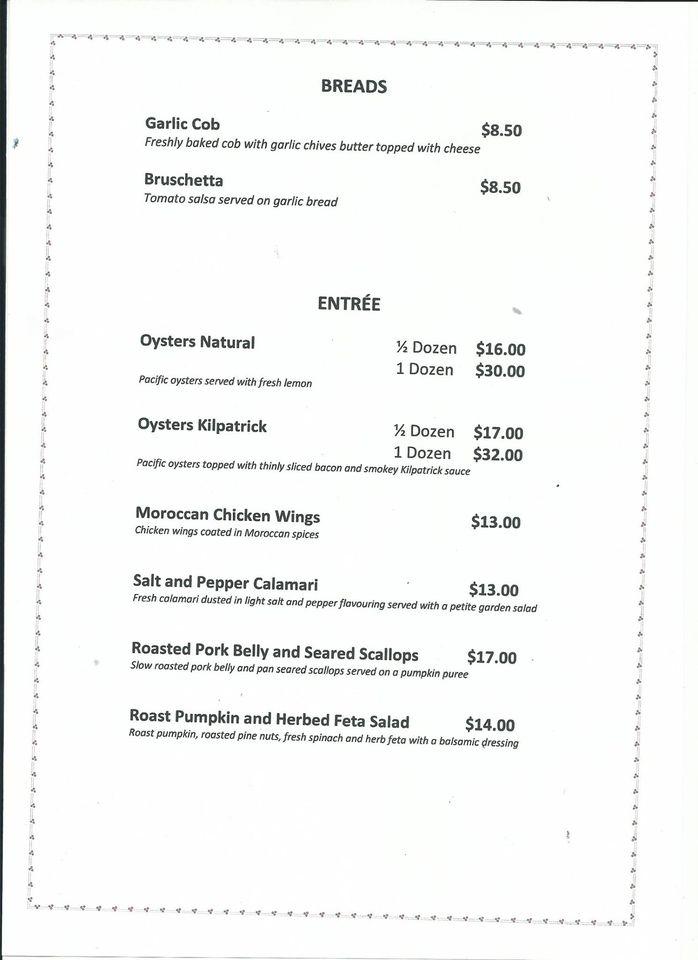 Menu at Camelot Motel & Licensed Restaurant, Gladstone Central