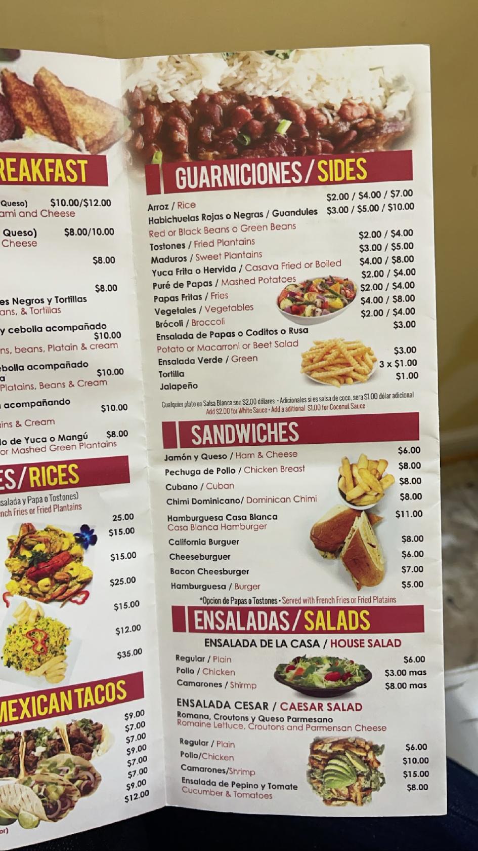 Menu at Casablanca Restaurant, Trenton