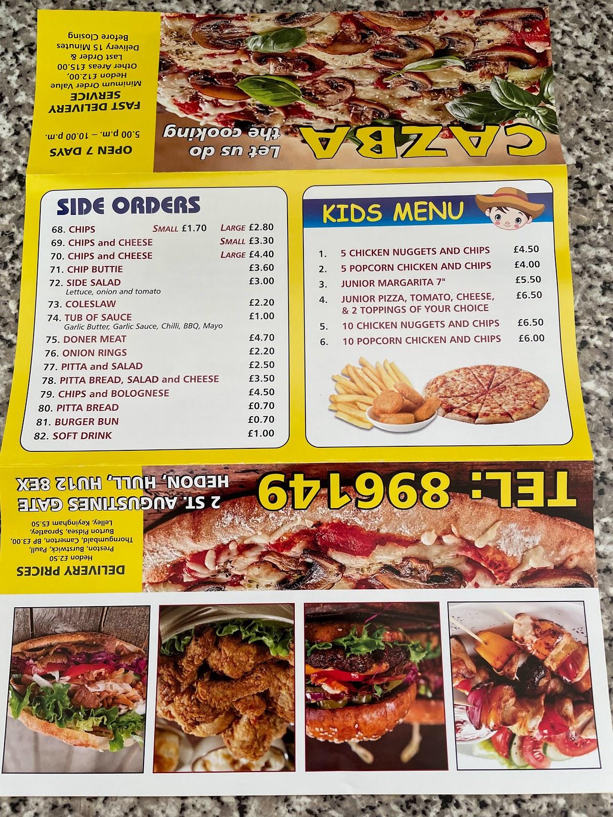 Menu at Cazba restaurant, Hull
