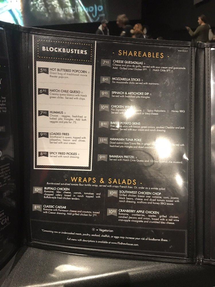Menu at Flix Brewhouse pub & bar, Des Moines