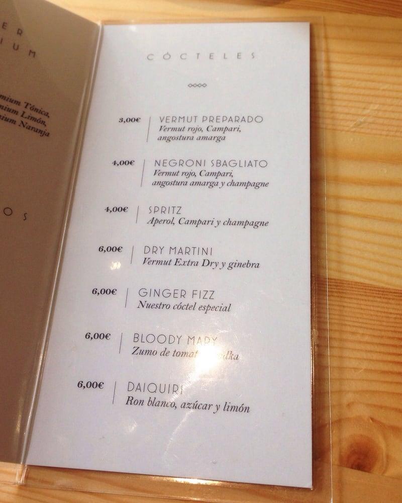 Menu at Ginger Fizz Bar, Zaragoza