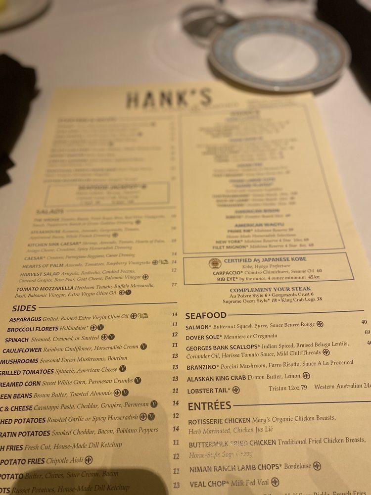 Menu at Hank's Fine Steaks & Martinis pub & bar, Henderson