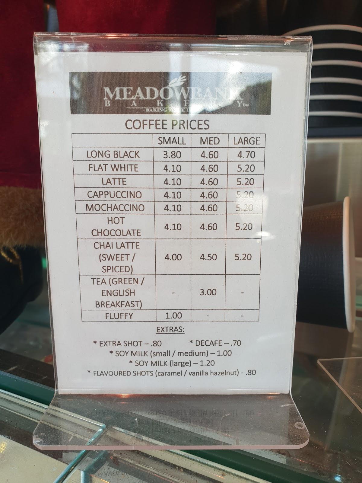 Menu at Meadowbank Bakery, Auckland, 2 St Johns Rd